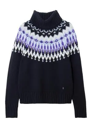 Bogner Ingrid Fair Isle Cashmere Turtleneck Sweater Blue