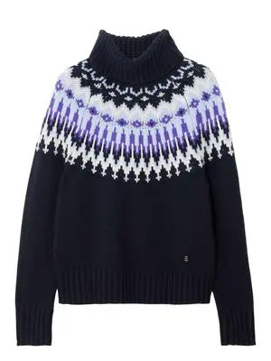 Bogner Ingrid Fair Isle Cashmere Turtleneck Sweater Navy