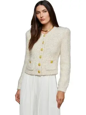 L'Agence Una Knit Cardigan - Ivory/gold Lurex Multi