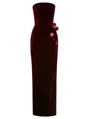 Oscar De La Renta Floral-appliqué Velvet Gown - Red