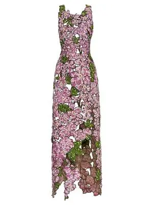 Oscar De La Renta Sequin-floral Embroidered Midi Dress - Pink