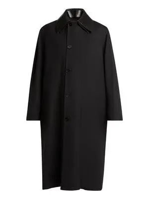 JIL SANDER Oversized Topcoat With Leather Collar - Black