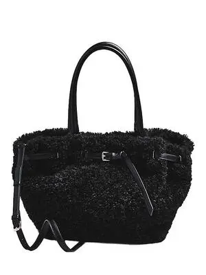 Anthropologie Belted Sherpa Tote Bag - Black
