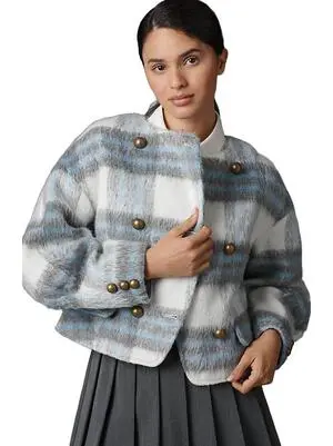 Maeve Plaid Wool Blend Jacket - Blue Plaid