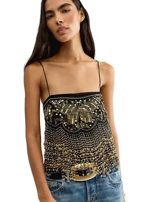 Free People Embellished Fringe Top - Black