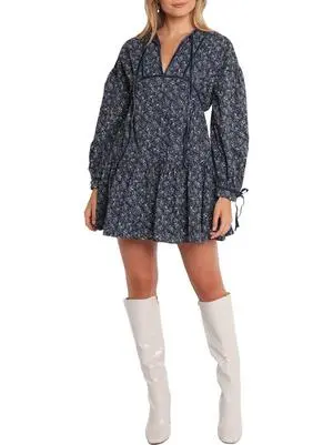 PETAL & PUP Brooklyn Long Sleeve Mini Dress - Blue Floral