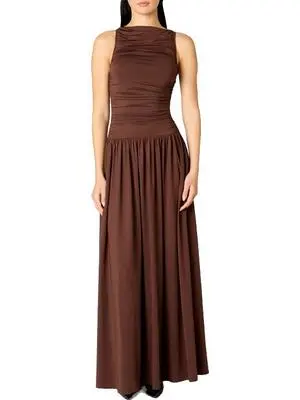 NIA Clea Ruched Sleeveless Maxi Dress - Espresso