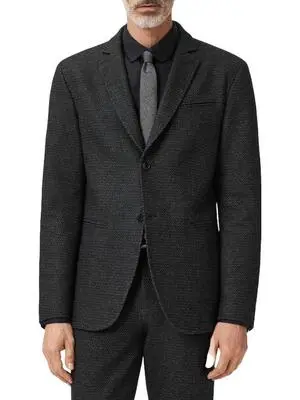 John Varvatos Alllen Grey Textured Stretch Wool & Cotton Blend Suit Jacket - Charcoal