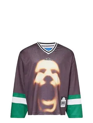 AWAKE NY Hockey Graphic-Print Mesh Jersey Top Brown