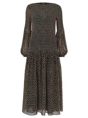 Whistles Plisse Spot-print Woven Midi Dress - Black