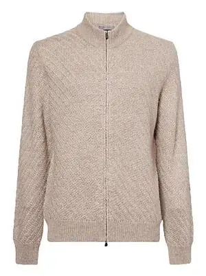 Corneliani Ribbed-neck Knitted Alpaca And Silk Cardigan - Natural / Beige 034