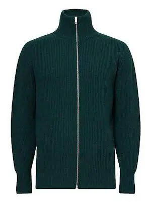 John Smedley High-neck Zip-up Knitted Cardigan - Forest