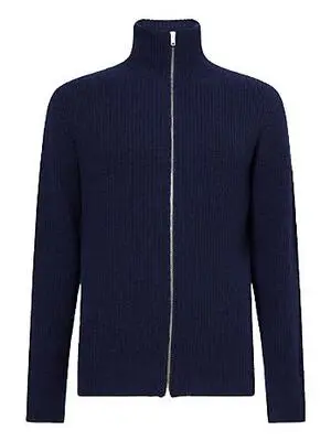 John Smedley High-neck Knitted Cashmere And Wool Cardigan - Midnight