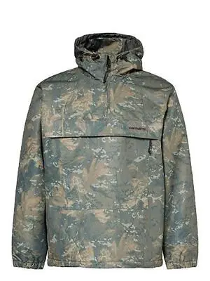 Carhartt Work In Progress Embroidered-logo Camouflage Shell Windbreaker Pullover - Camo Green Black