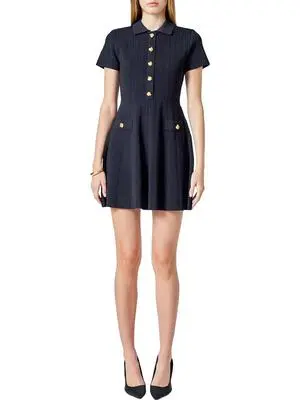 Endless Rose Ribbed Fit & Flare Mini Dress With Embellished Buttons - Black