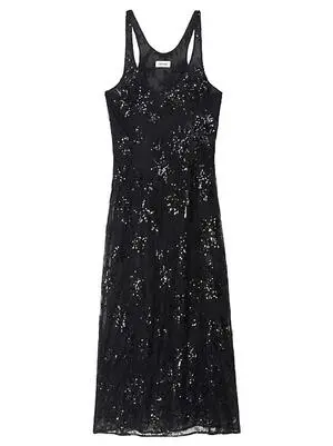 Zadig&Voltaire Rarysa Star-embroidered Woven Midi Dress - Black
