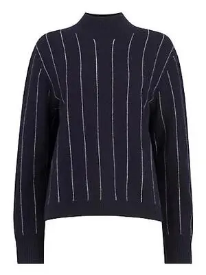 Whistles Striped Funnel-neck Wool Jumper - Navy