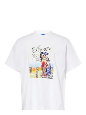 AWAKE NY Hug Graphic-print Short-sleeve Cotton T-shirt - White