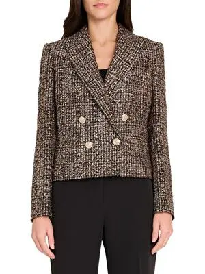 TAHARI ASL Metallic Bouclé Crop Jacket - Black Espresso