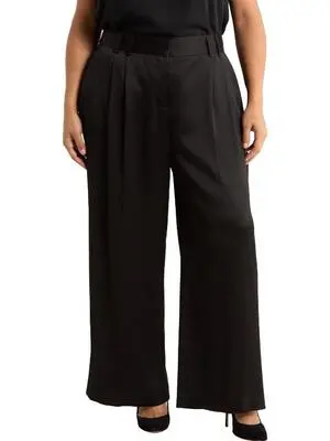 TAHARI ASL Wide Leg Crinkle Satin Pants - Black