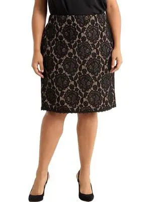 TAHARI ASL Bonded Lace Miniskirt - Black Nude
