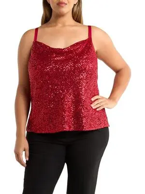 TAHARI ASL Sequin Cowl Neck Camisole - Claret