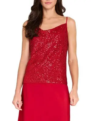 TAHARI ASL Sequin Cowl Neck Camisole - Claret