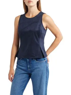 CITY BLUES Pleated Hourglass Sleeveless Faux Suede Top - Midnight