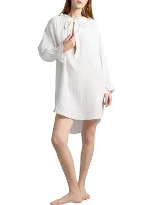 SUNDAY CITIZEN Ruffle Long Sleeve Cotton Muslin Chemise - Off White