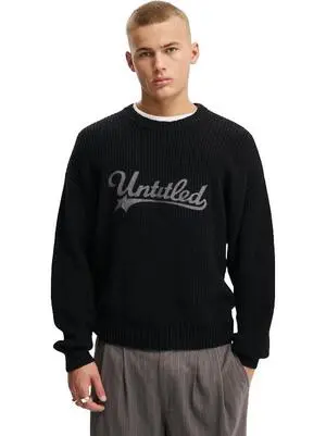 COTTON ON Box Fit Crew Knit Black  Emb