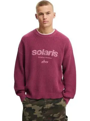 COTTON ON Box Fit Crew Knit - Plum  Emb