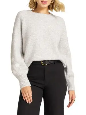 Matty M. Daphne Floral Embroidery Sweater - Heather Grey
