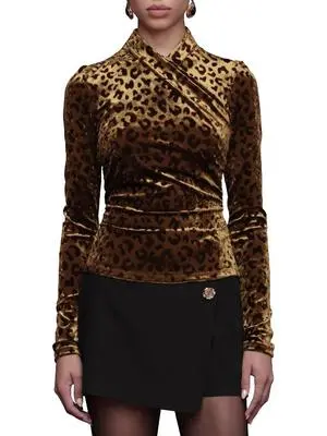 Avec Les Filles Print Surplice Top - Burnout Leopard
