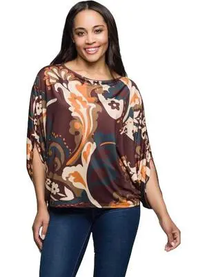 24SEVEN COMFORT APPAREL Paisley Print Dolman Sleeve Top - Multi
