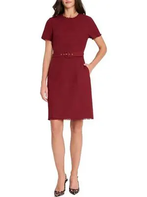 TAHARI ASL Metallic Bouclé Sheath Dress - Wine