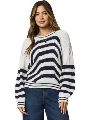Splendid Chevron Striped Pullover Sweater - Black / Navy / Stripe / White