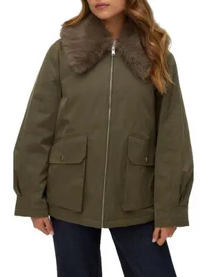 Vero Moda Water Resistant Jacket With Faux Fur Collar - Grape Leaf