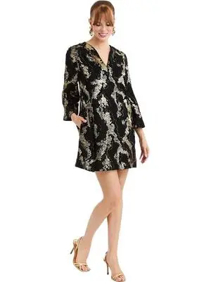 Mestiza New York Ines Caftan Mini Dress - Black / Gold / Metallic