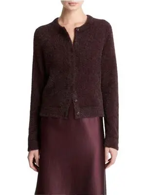 Vince Metallic Eyelash Knit Cardigan - Burgundy
