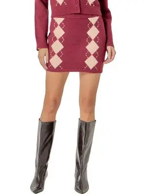 English Factory Argyle Knit Miniskirt - Burgundy/salmon