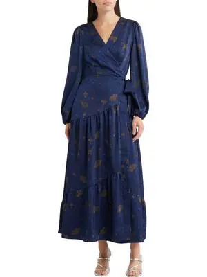 CIEBON Lilian Long Sleeve Wrap Dress - Navy Multi