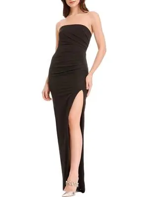 Dress The Population Jasmine Pleated Strapless Gown - Black