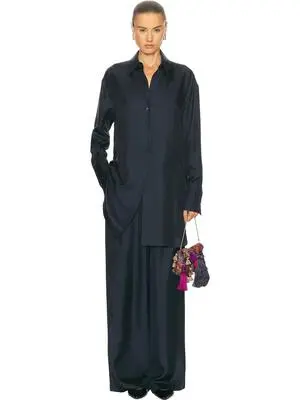 RÓHE Oversized Silk Button-down Top - Storm