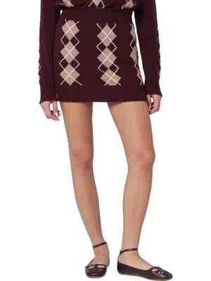 Chloé Wool Blend Argyle Pattern Miniskirt - Burgundy