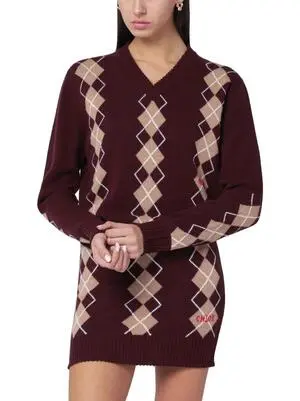 Chloé Diamond Pattern Wool Sweater Burgundy