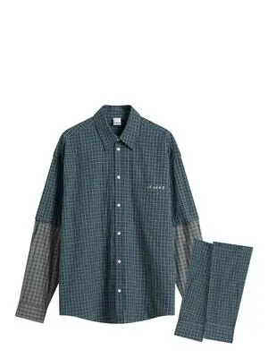 LE PERE Detached Sleeve Fun Shirt - Blue Check