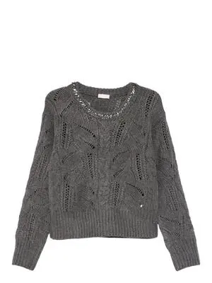 Liu Jo Openwork Embellished Sweater - Grey