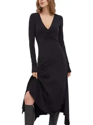 Patrizia Pepe Long-sleeve Gathered Midi Dress - Black