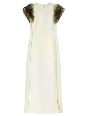 JIL SANDER Fur-trimmed Sleeveless Maxi Dress - Neutrals