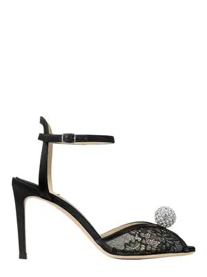 JIMMY CHOO Sacora 85 Lace Embellished Sandals - Black